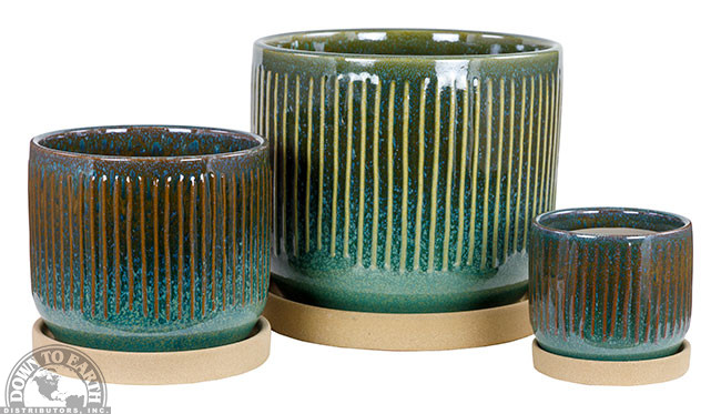 Grooved Pot W/saucer S/3 Gr | Down to Earth Distributors Inc.